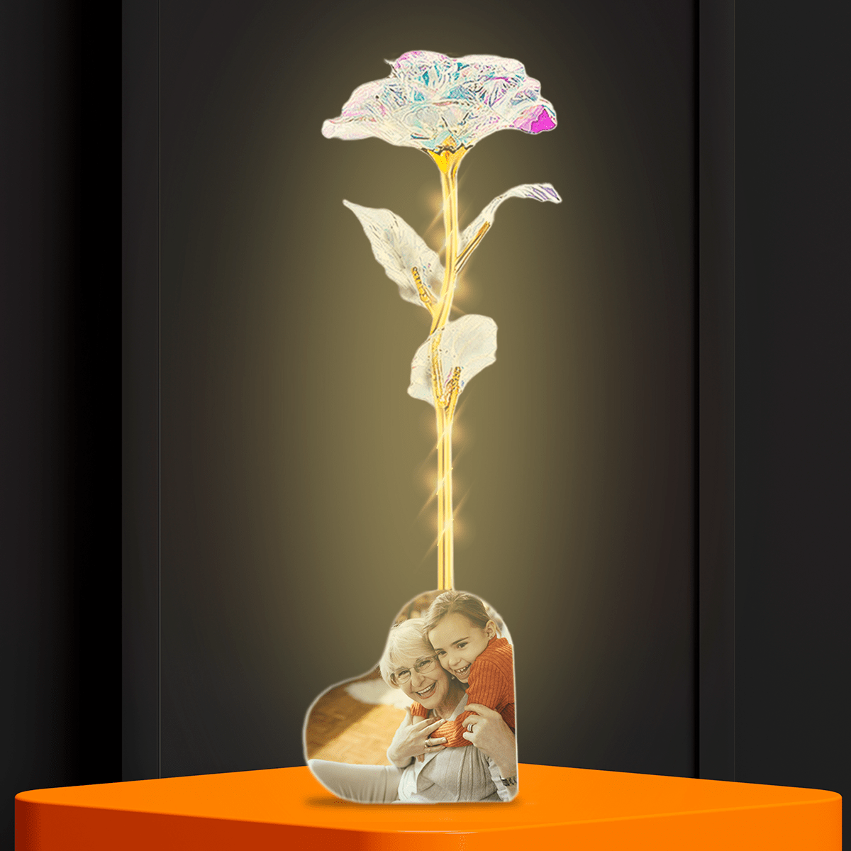 Ewige Rose aus LED-Kristall mit persönlichem Aufdruck FÜR DIE OMA